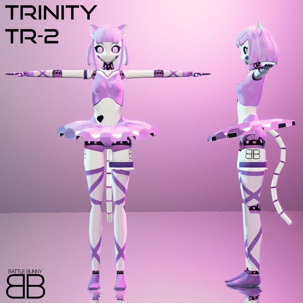 [Original 3D Model] TRINITY TR2 Magical Girl Neko Robot VRChat Avatar - Battle Bunny Mods - BOOTH