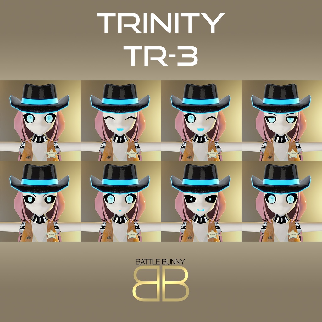[Original 3D Model] TRINITY TR3 Sheriff Cowgirl Robot VRChat Avatar - Battle Bunny Mods - BOOTH