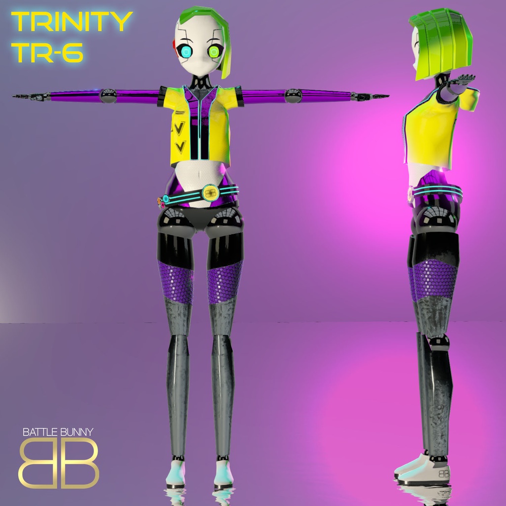 [Original 3D Model] TRINITY TR6 Cyberpunk Street robot VRChat Avatar - Battle Bunny Mods - BOOTH
