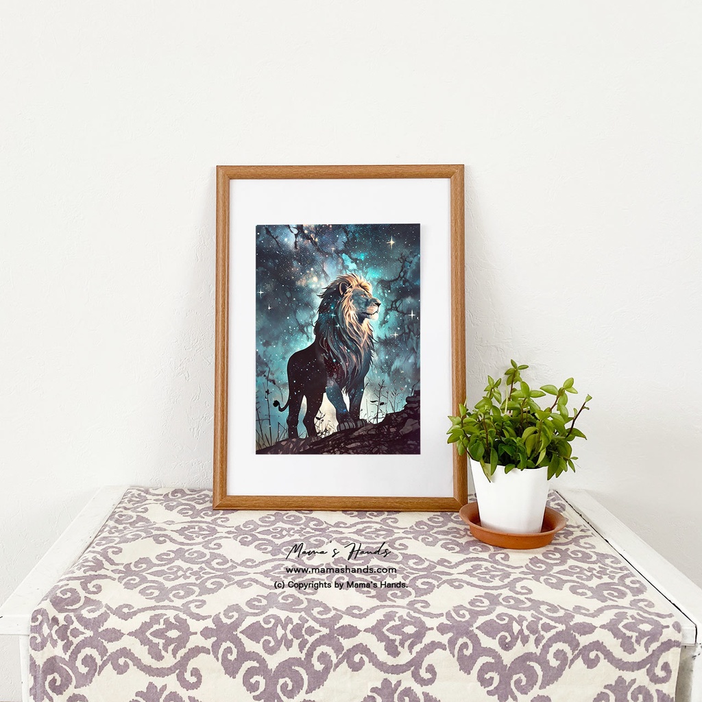 A4 ポスター アウトドア サファリ 夜空とライオンの神秘的な 宇宙 イラスト アート - infinitydreamer - BOOTH