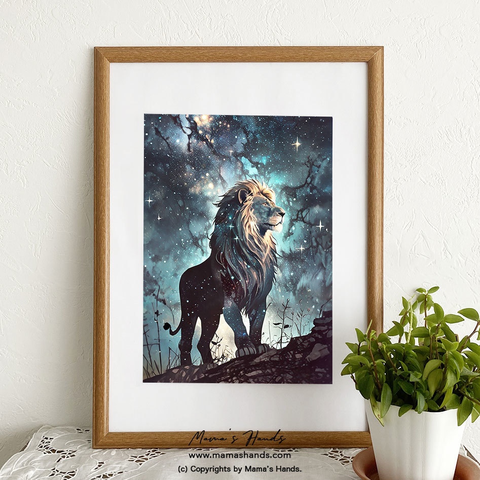 A4 ポスター アウトドア サファリ 夜空とライオンの神秘的な 宇宙 イラスト アート - infinitydreamer - BOOTH
