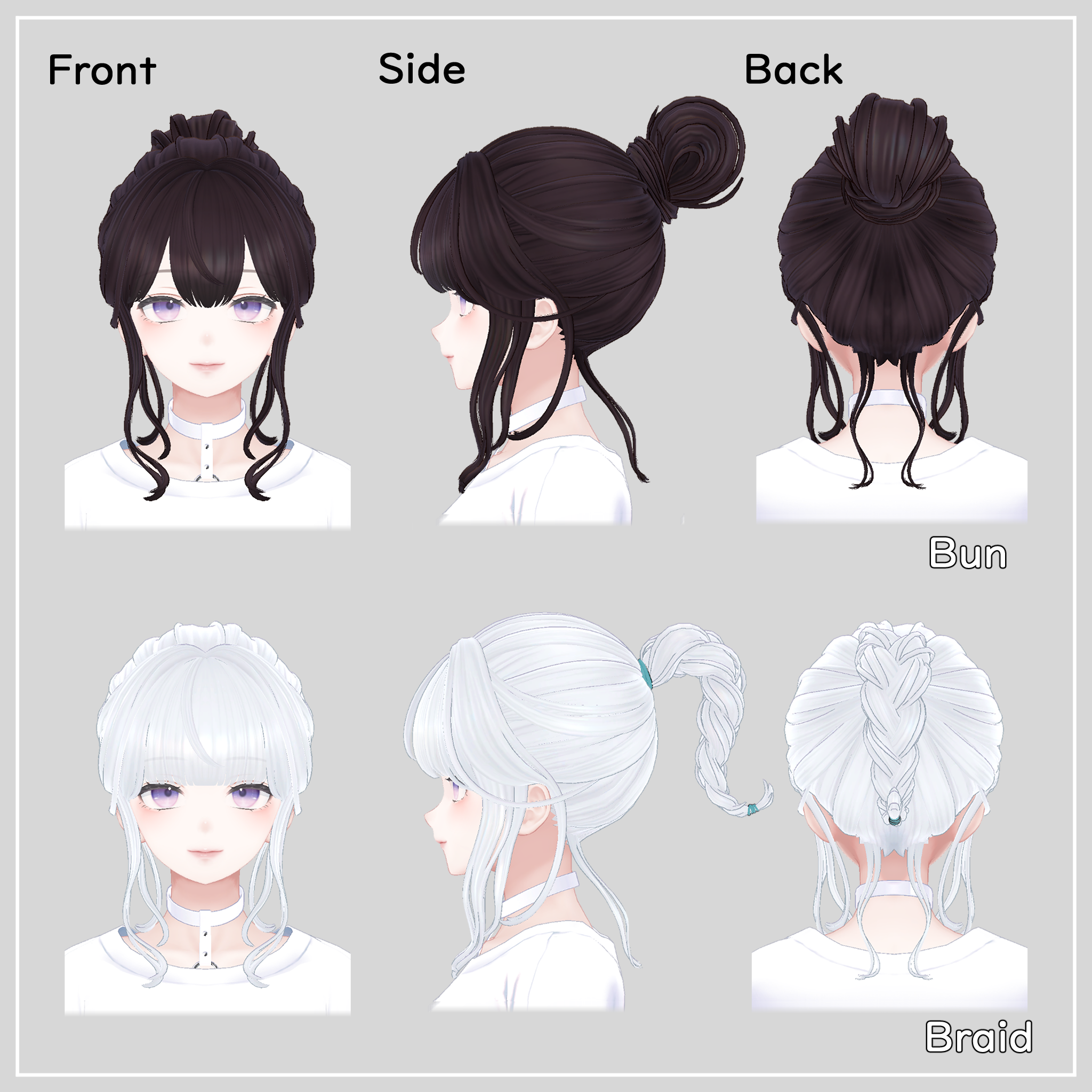 【6アバター対応】Catch My Messy Bun ＆ Braid【VRChat Hair】 - NookNook〈ﾇｰｸﾇｯｸ〉 - BOOTH