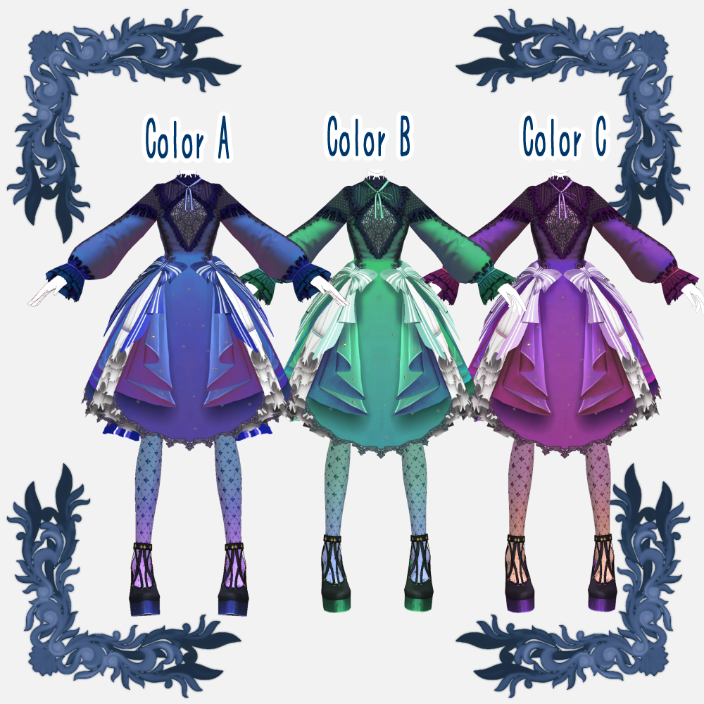 【Vroid用衣装テクスチャ】クラシカルフリルワンピ【3Colors set】 - ENDO WORKS - BOOTH