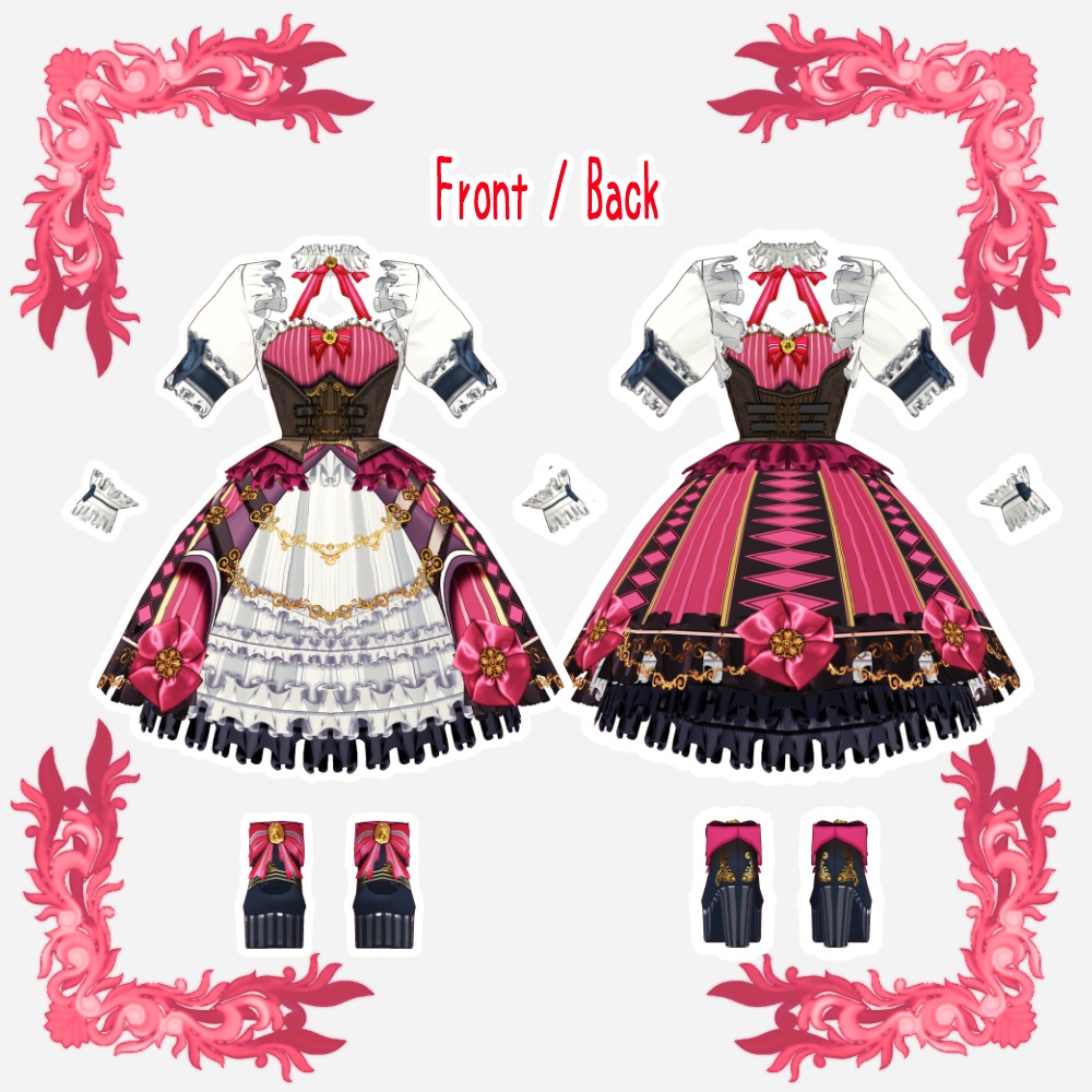 【Vroid用衣装テクスチャ】フリルストライプワンピ【5Colors+α】 - ENDO WORKS - BOOTH