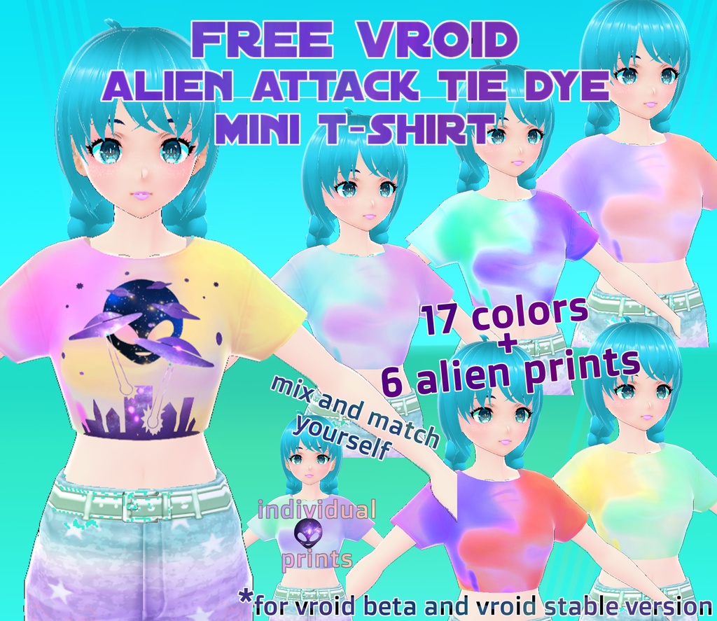 [Free] Alien Attack Print Tie Dye Mini Shirt-Set for VRoid - kaitosai ...