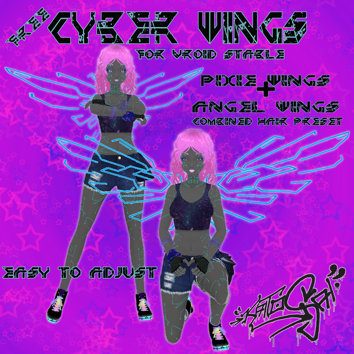 Cyber Pixie and Cyber Angel Wings for VRoid Stable FREE - kaitosai - BOOTH