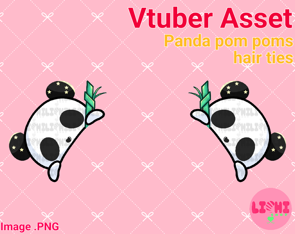 PNG Vtuber Panda pom poms hair ties asset for Vtube Studio - lichiShop - BOOTH