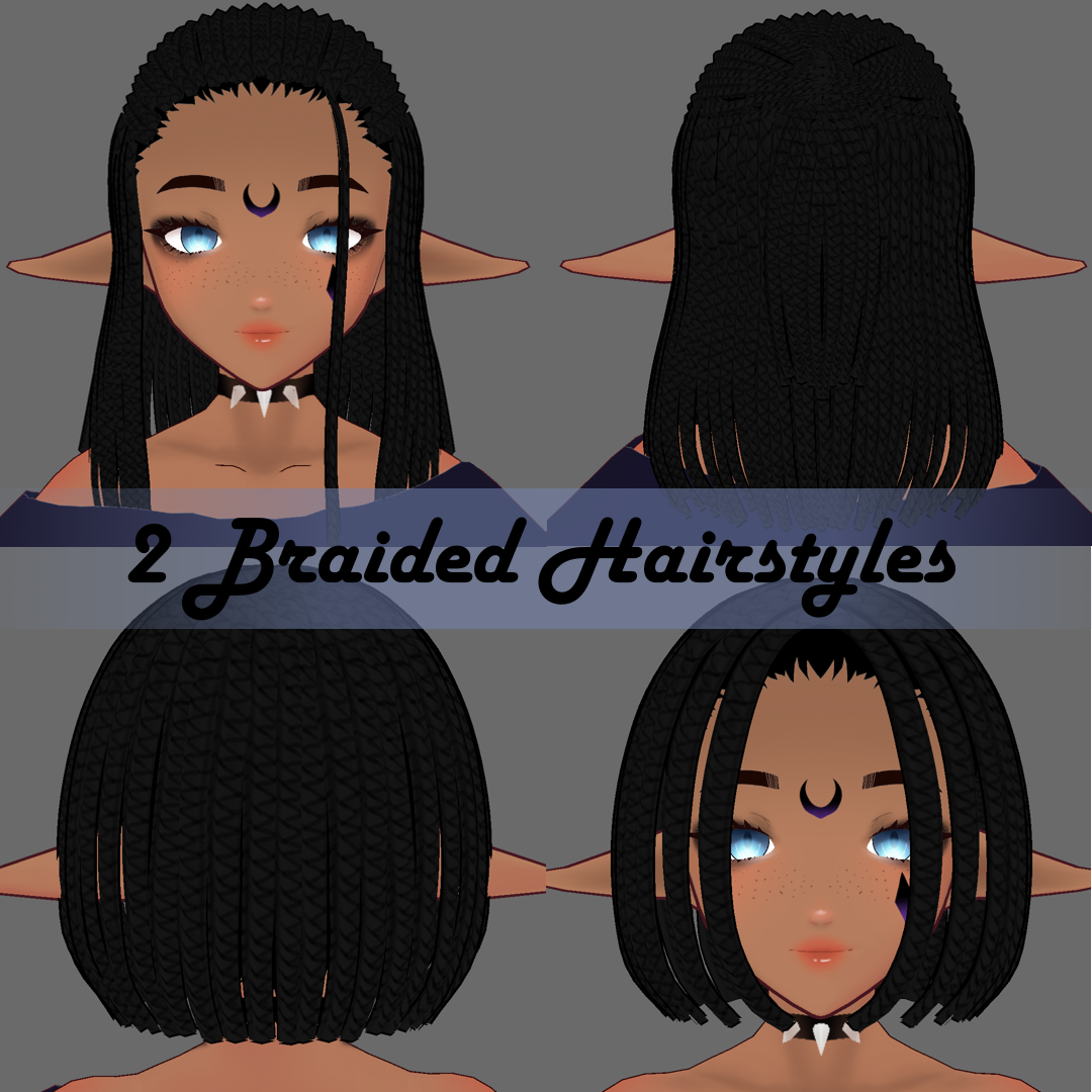 [Vroid] 2 Braided Hairstyles Hair Pack - VThreads - BOOTH