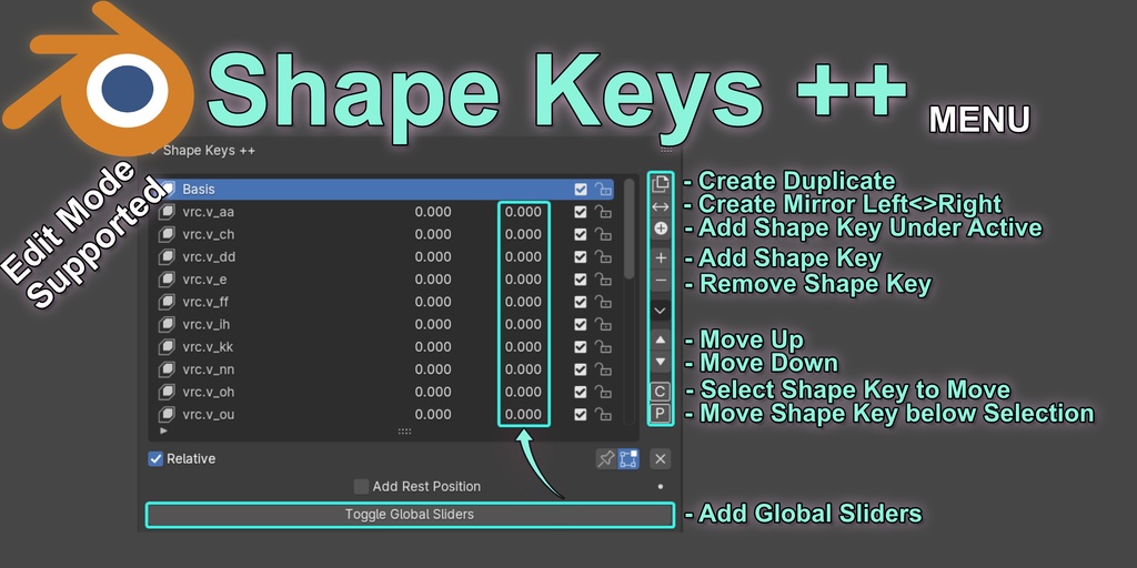 Shape Keys ++ Blender Add-on - shugan - BOOTH