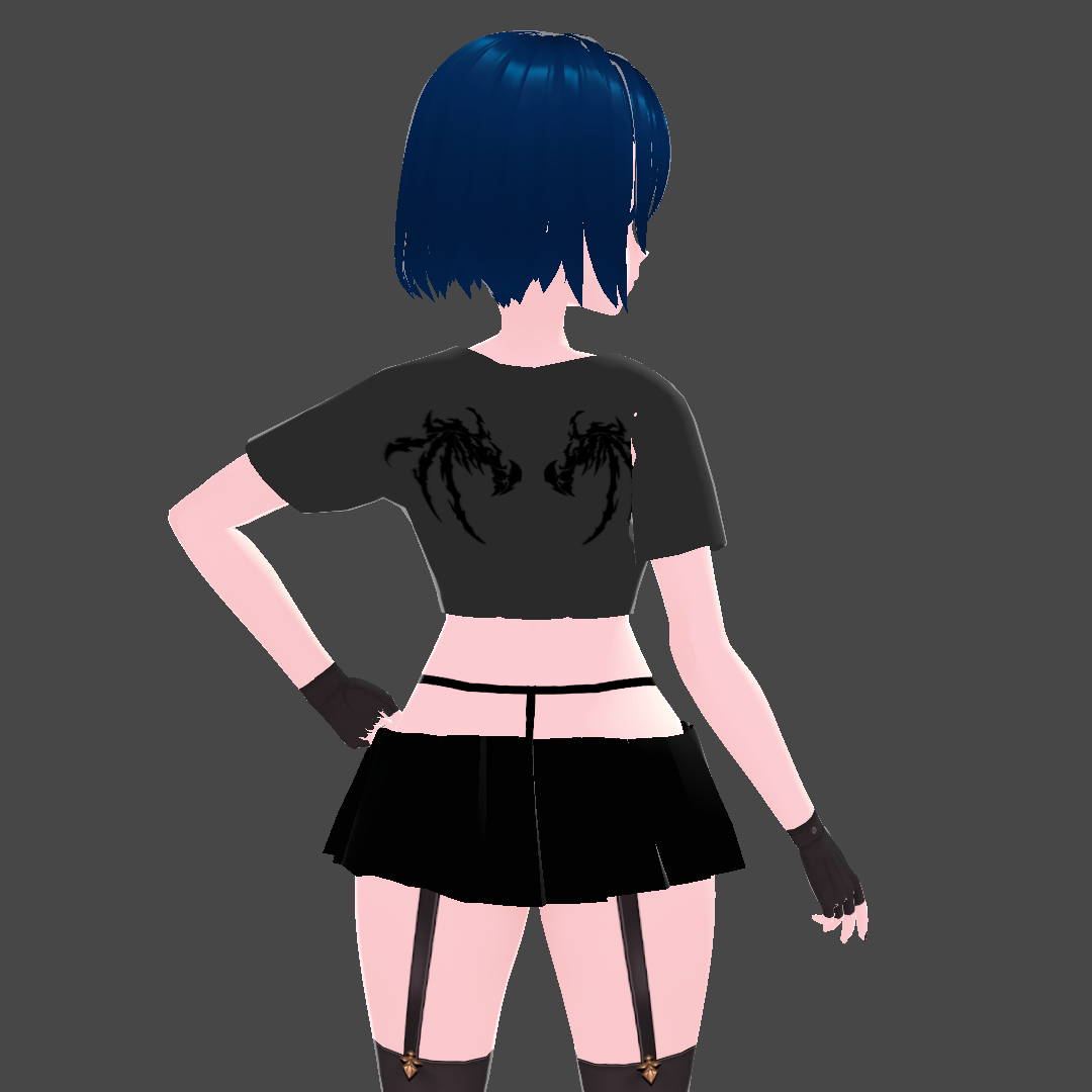 「VRoid」"FUCK MEN" Dark Grey Cropped T-Shirt, Demon Wings on Back w ...