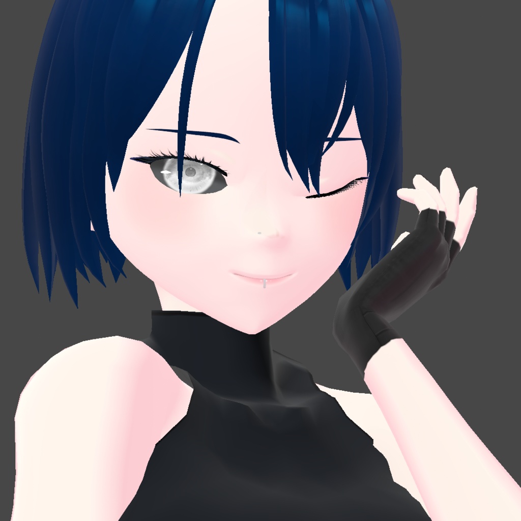 「VRoid」Black Cut Turtleneck Crop Top w/ Lip & Nose Piercings (FREE ...