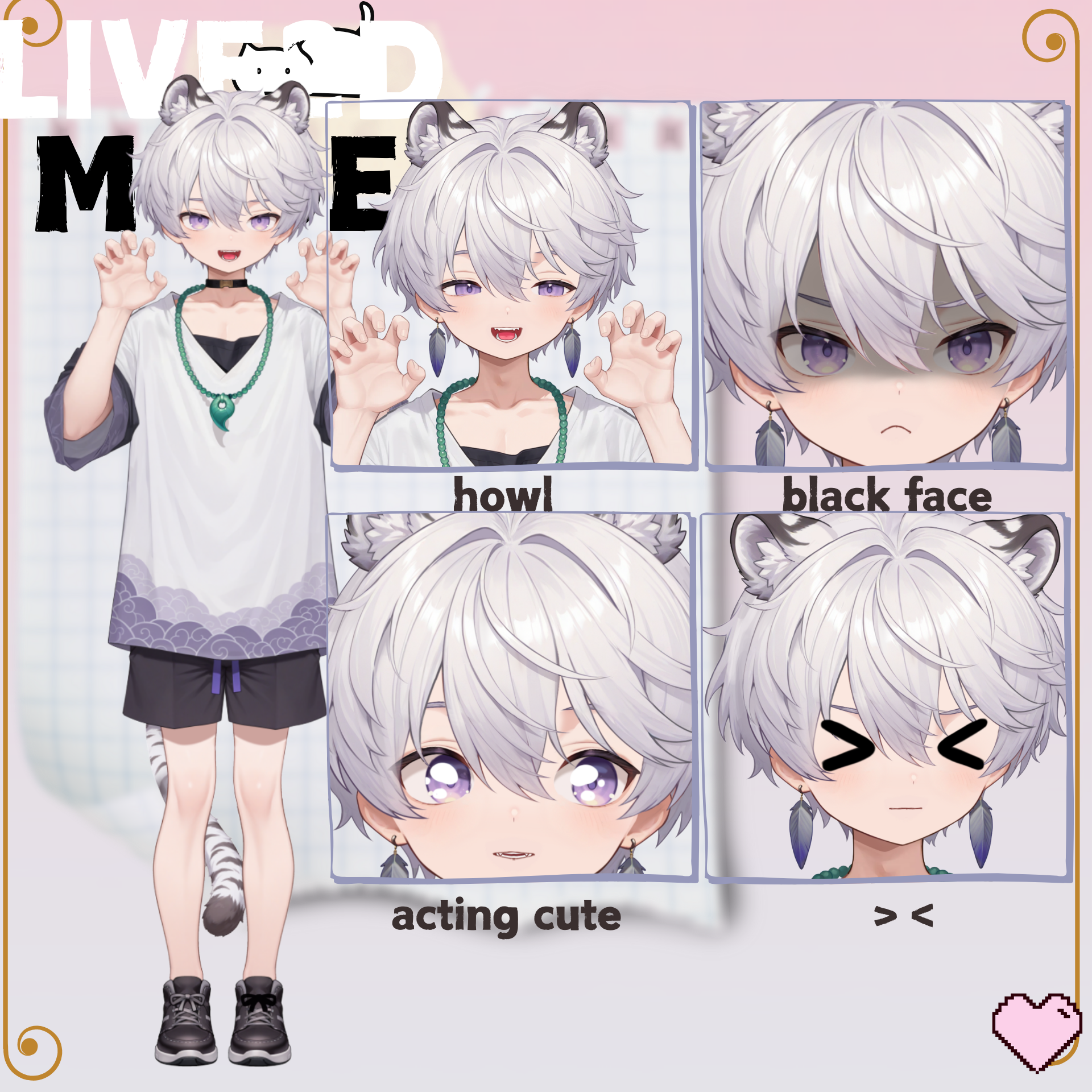 【live2d汎用モデル】銀髪の雪豹少年・VTS対応 | Snow Leopard Boy | Cute Silver Hair ...