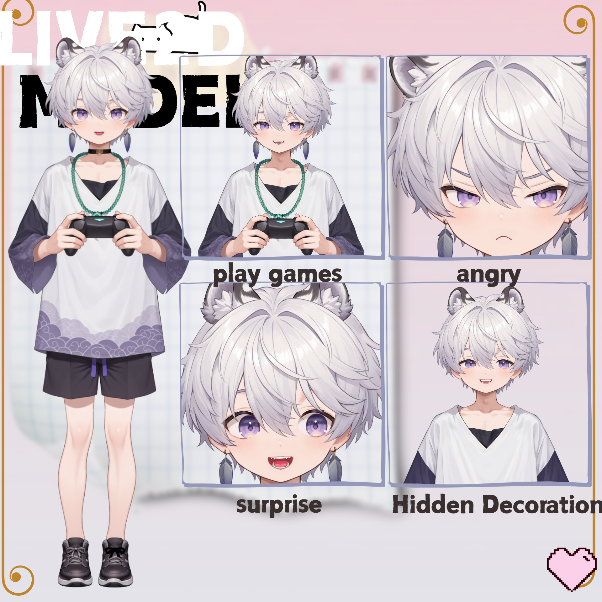 【live2d汎用モデル】銀髪の雪豹少年・VTS対応 | Snow Leopard Boy | Cute Silver Hair ...