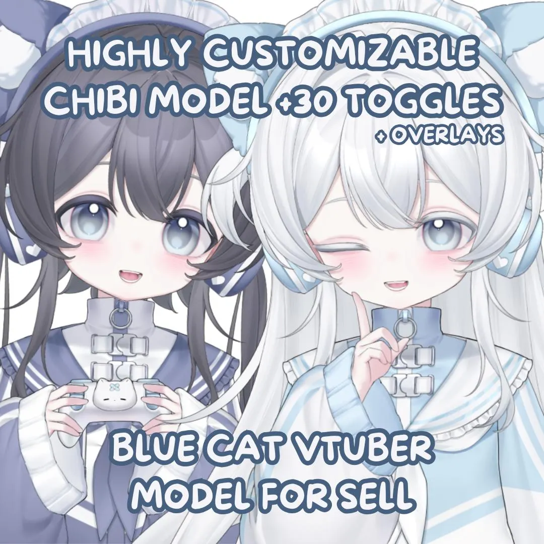 【LIVE 2Dモデル】Blue Cat Girl Vtuber Model for Sell 青猫モデル - Cotton Bird - BOOTH