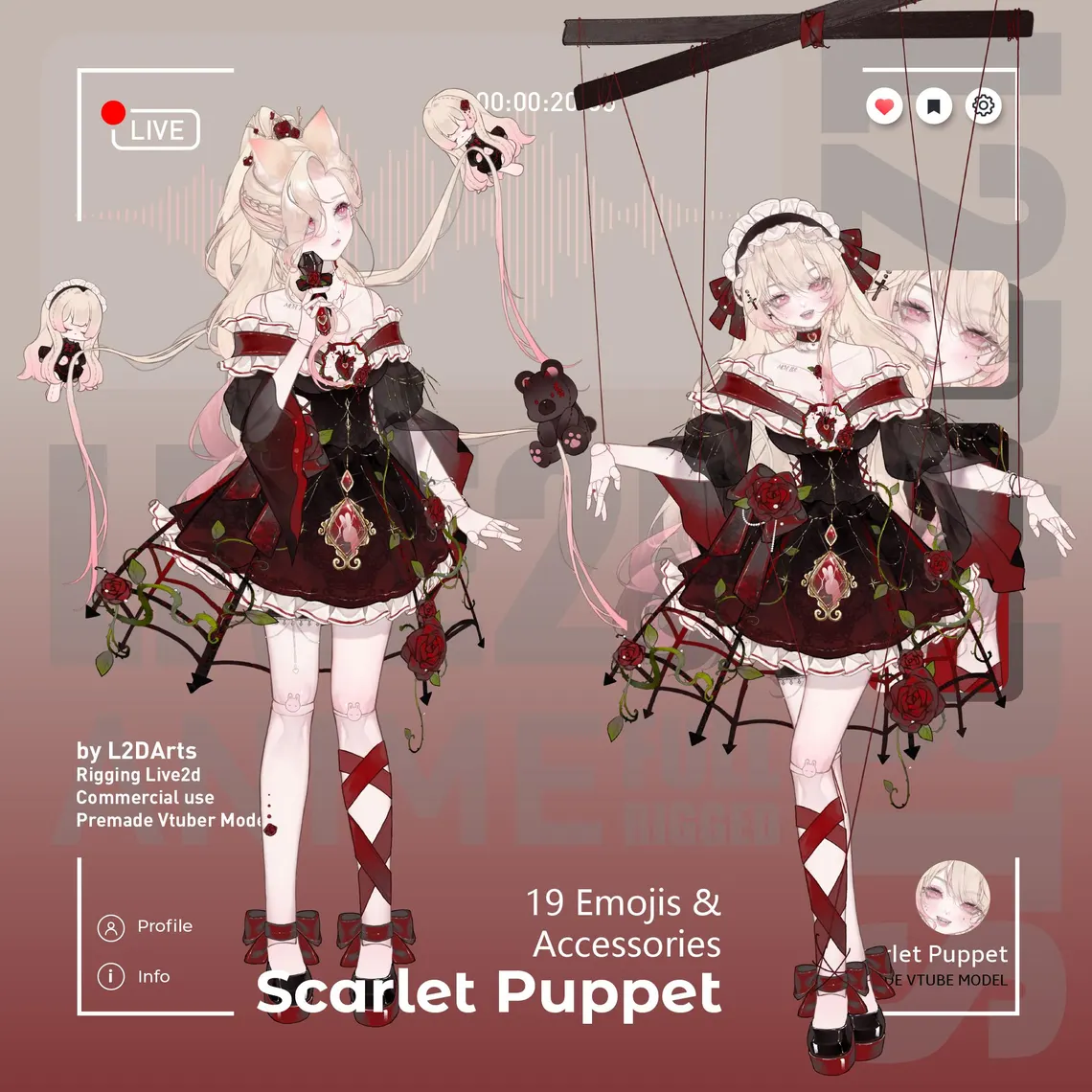 Premade Live2d Model / Scarlet Puppet Vtuber Model - premadelive2d - BOOTH