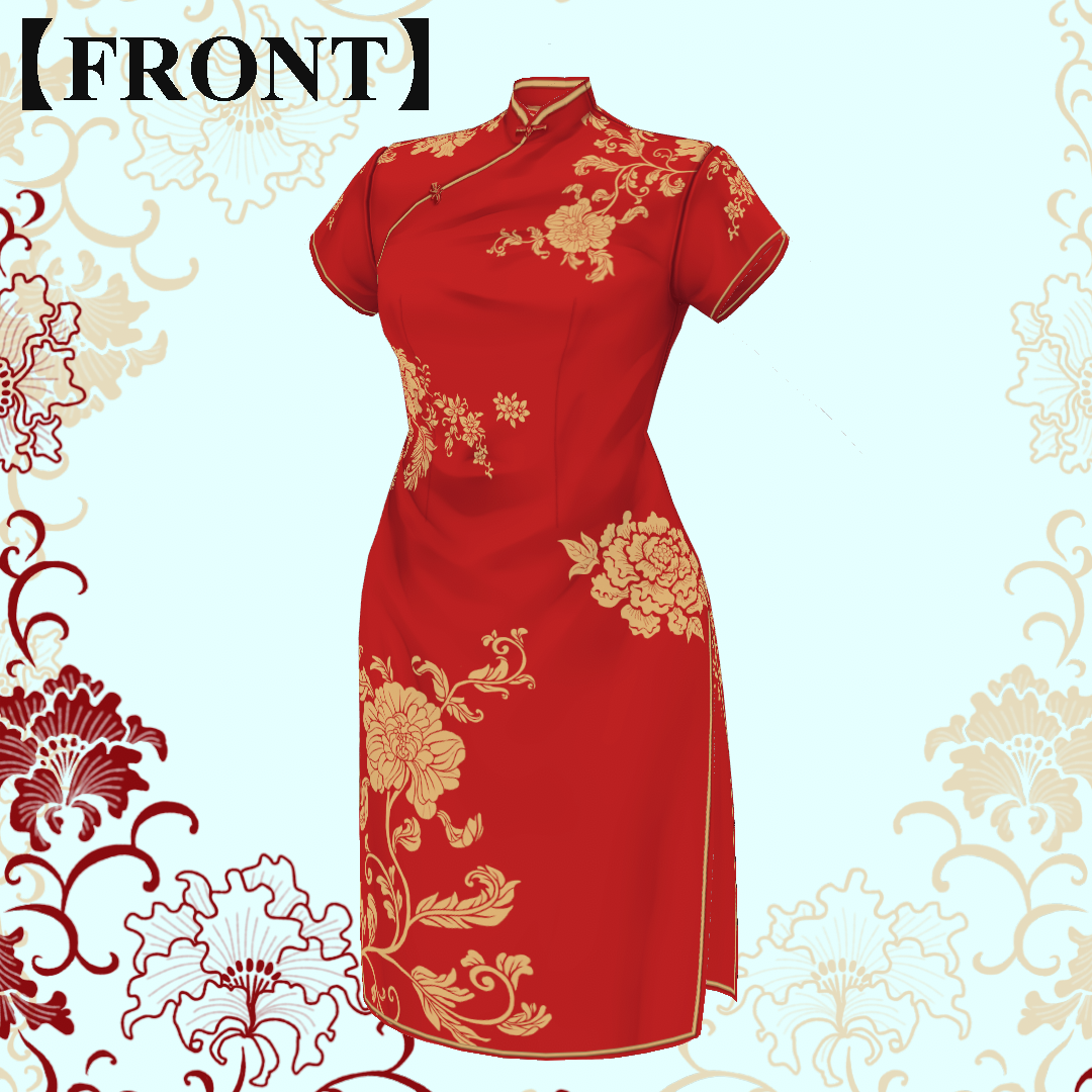 【VRoid texture】花柄チャイナドレス_China dress of the floral design-RED ...
