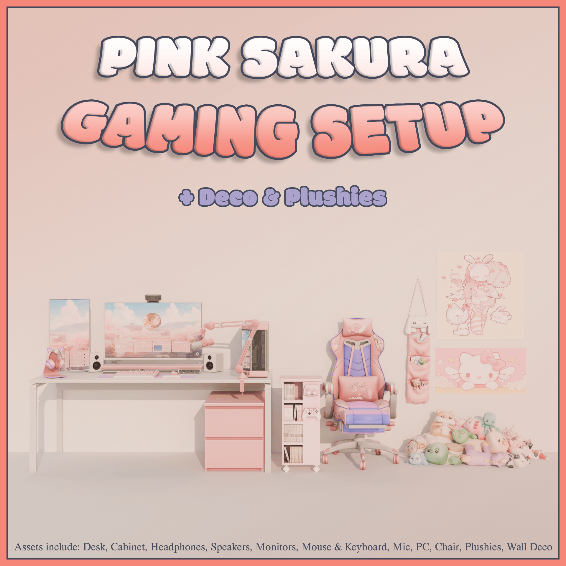 Pink Sakura Gaming Setup + Deco! ⋆｡° - Asset Corner - BOOTH