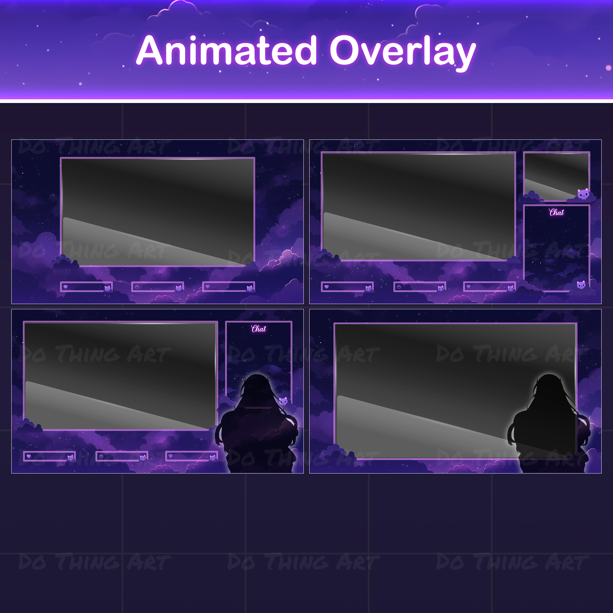 Purple Galaxy Cat Animated Twitch Overlay Bundle | Cute Cat Transition ...