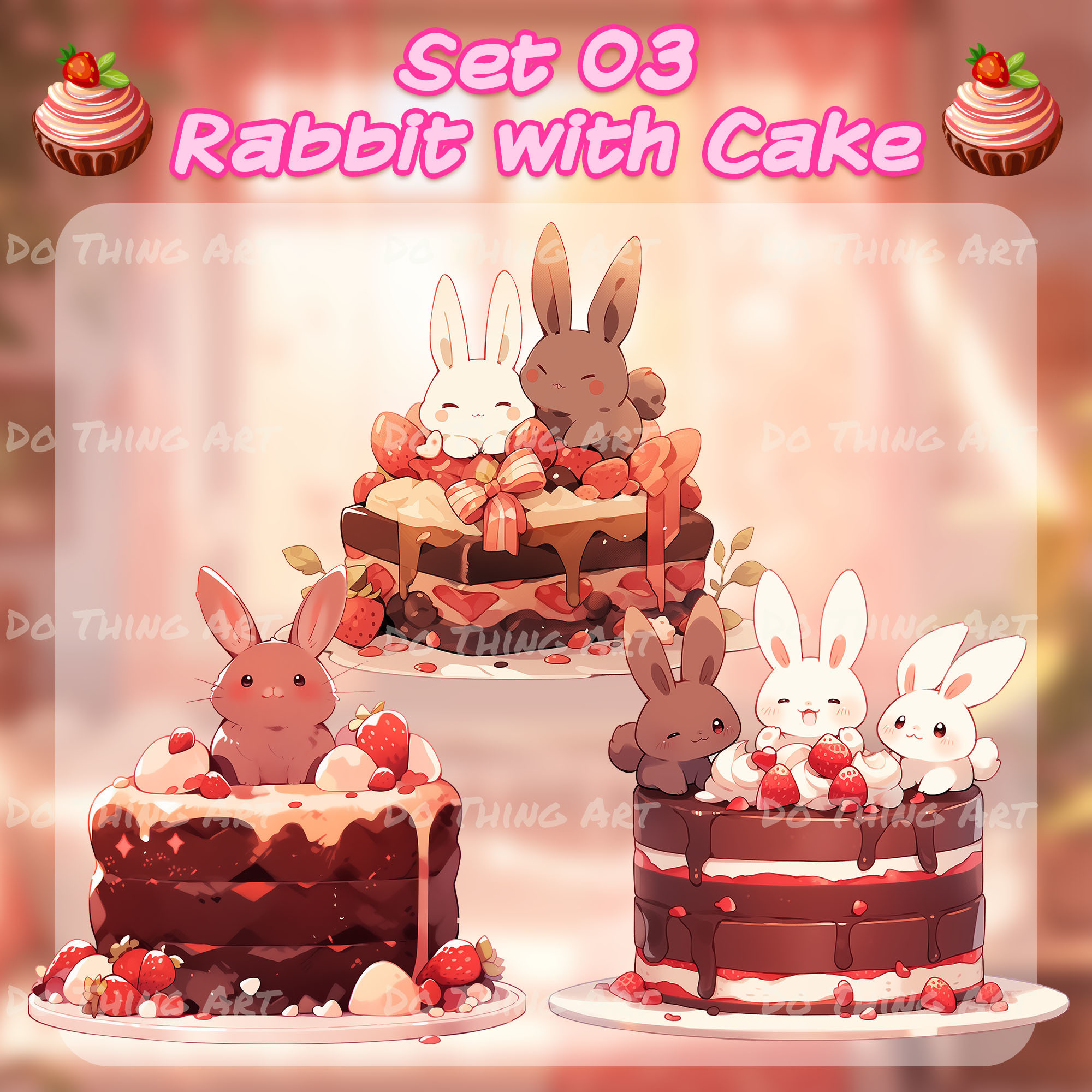 Vtuber Asset | Cute Animal with Cake | Twitch Decoration | Party Assets ...