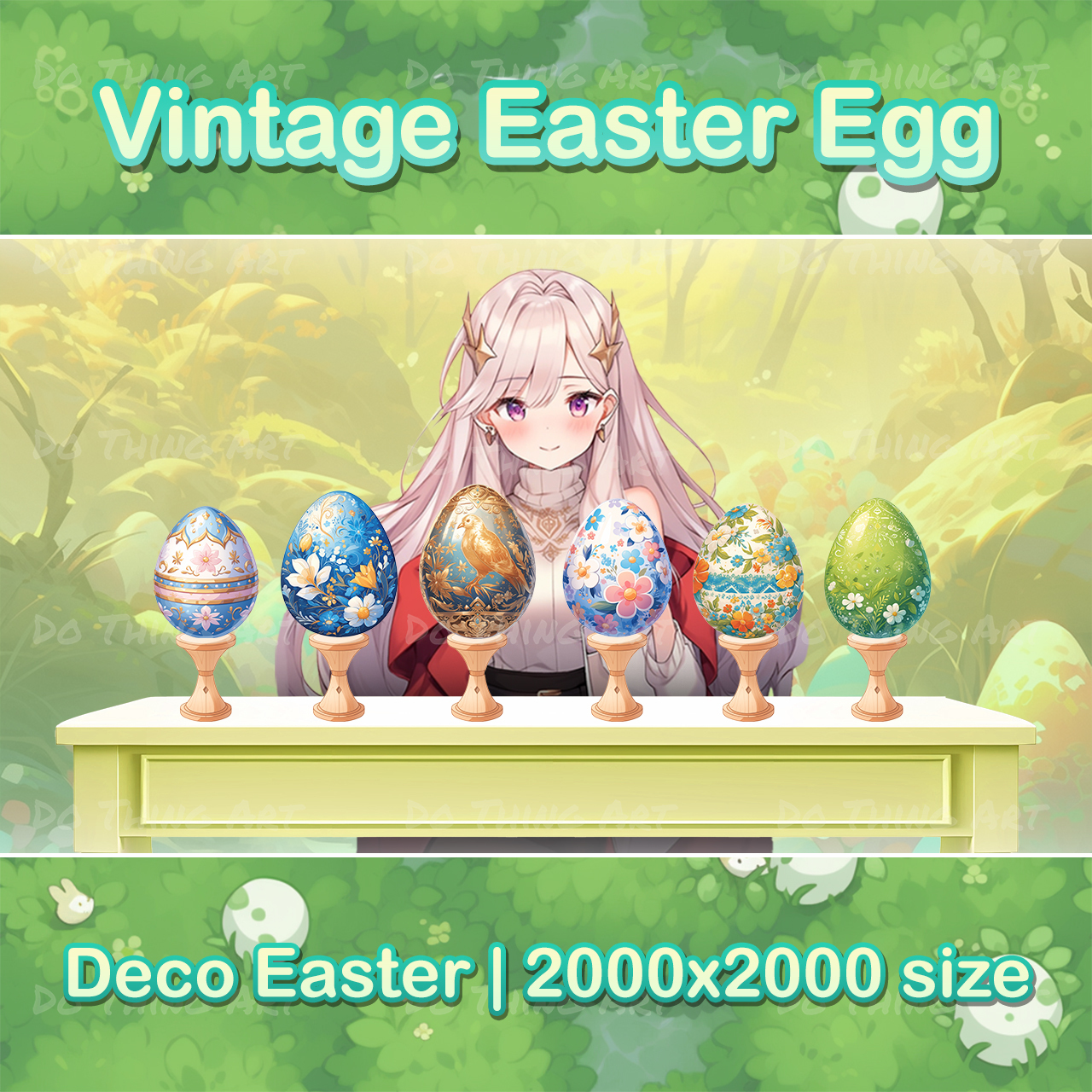 Easter Eggs Stand | Vintage Easter Eggs Decoration Bundle | VTuber Asset | Twitch Decor | Plant ...