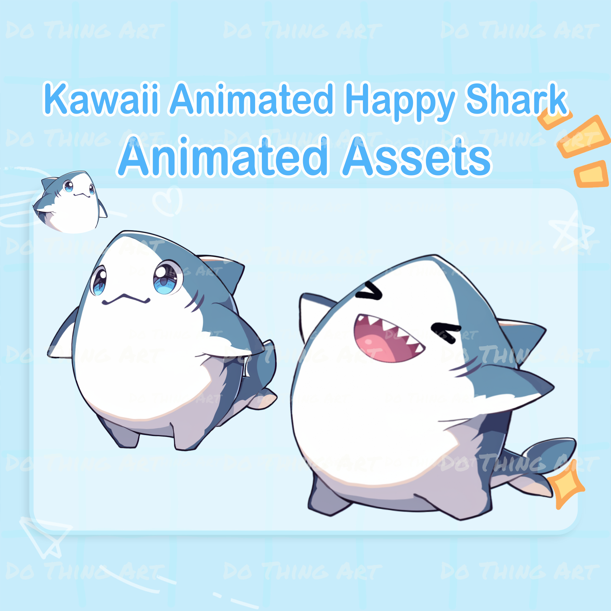 Animated Vtuber Kawaii Shark Overlay | Funny Chibi Shark Animation ...