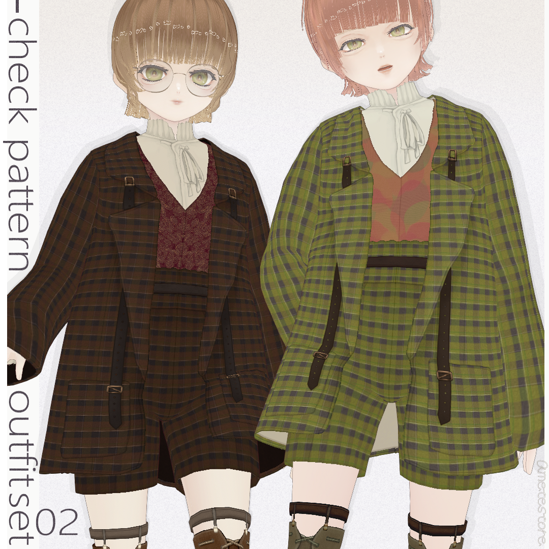 check pattern outfit set02 VRoidテクスチャセット - ametestore - BOOTH