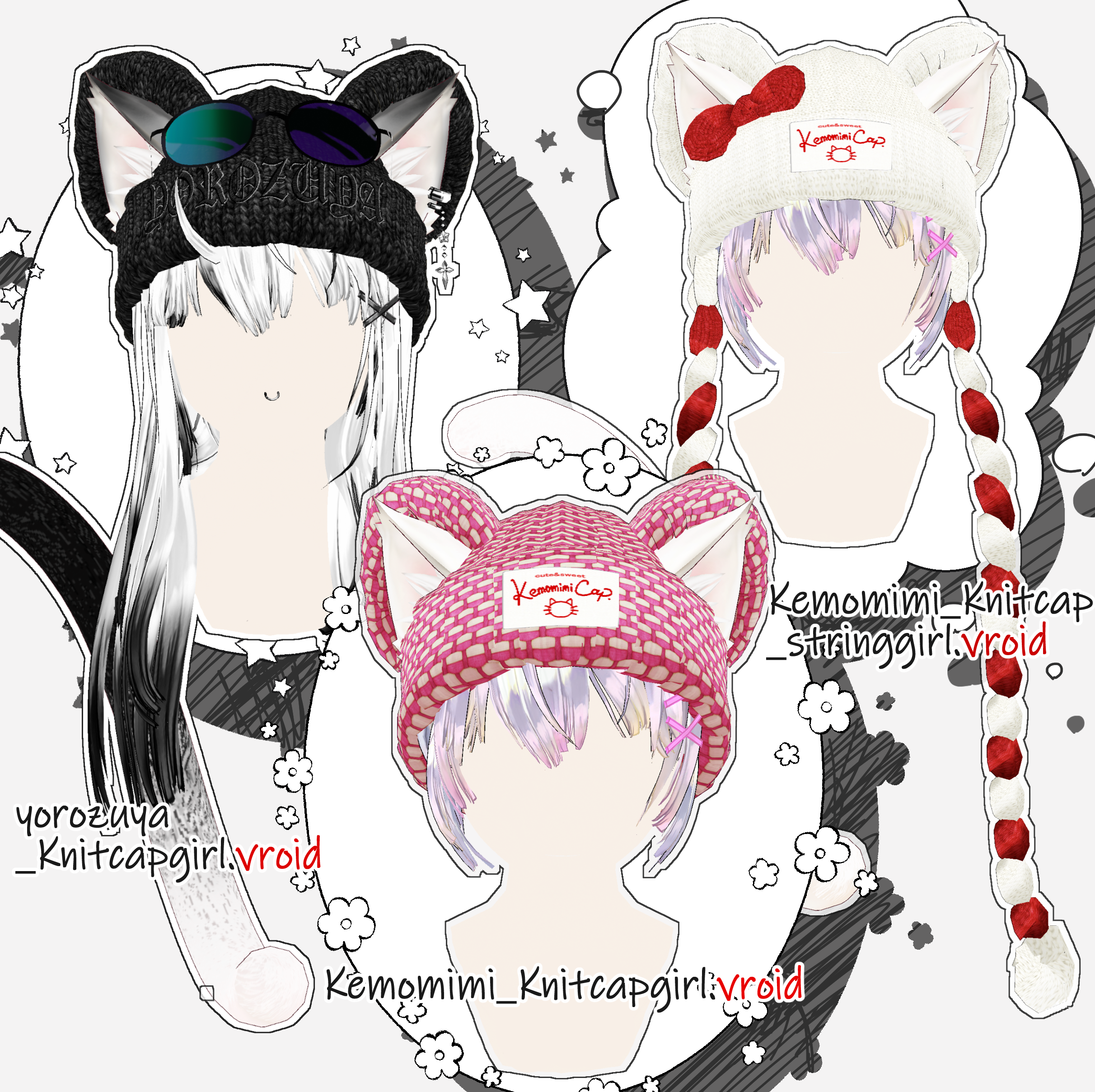 【VRoid用】女子用ケモミミニットキャップセット/デビルつのセット Kemomimi Knit cap/Devil_horns - 萬屋 ...