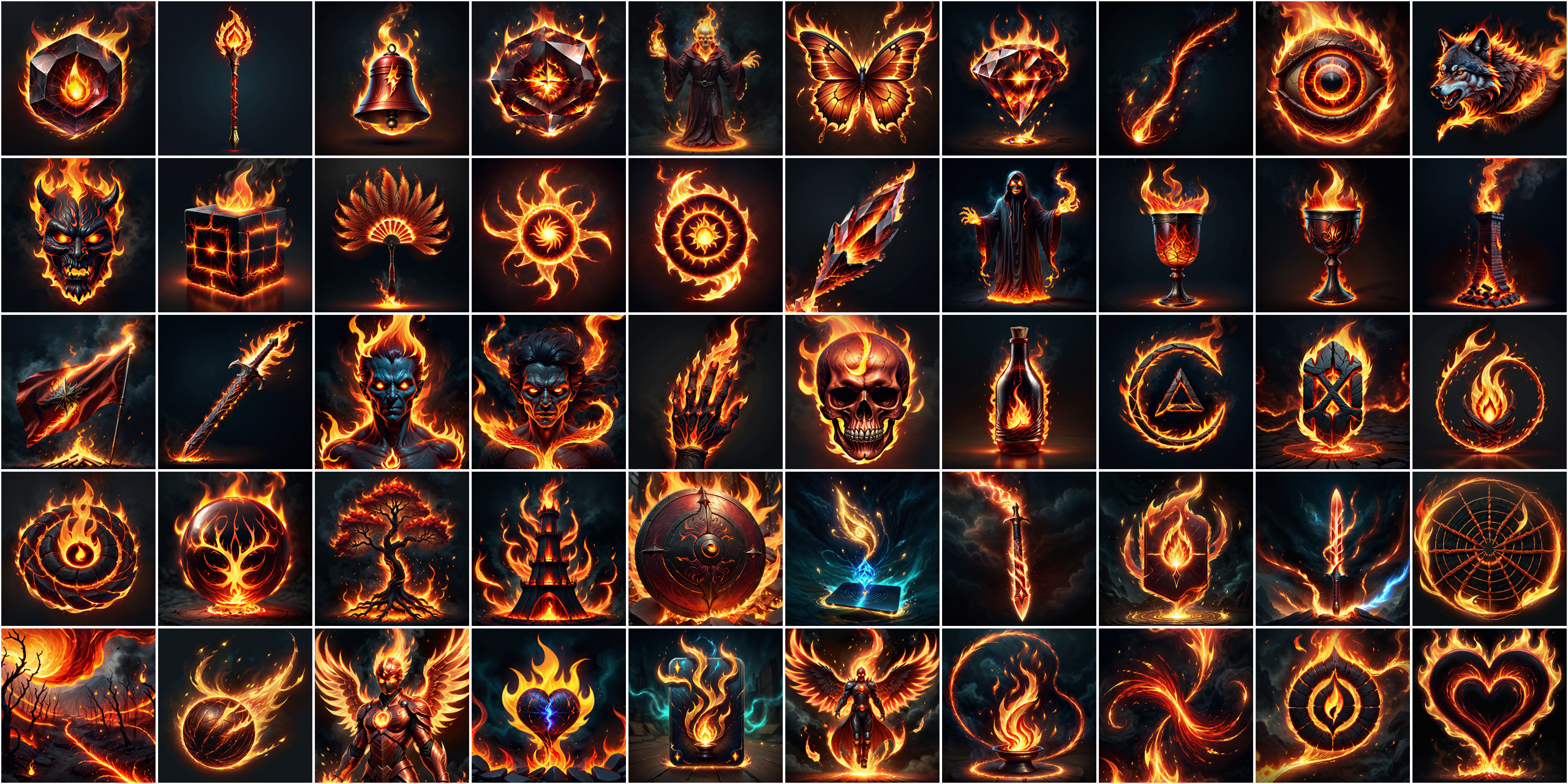 写実RPGアイコン素材(魔法3ー炎) - aigameicons - BOOTH