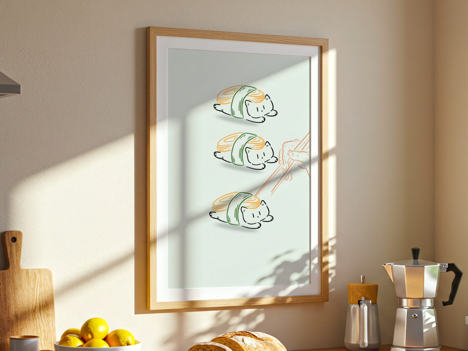 Sushi Cat｜猫 イラスト 寿司 かわいい ミニマル アート ポスター（デジタル） - Kawaii-printable - BOOTH