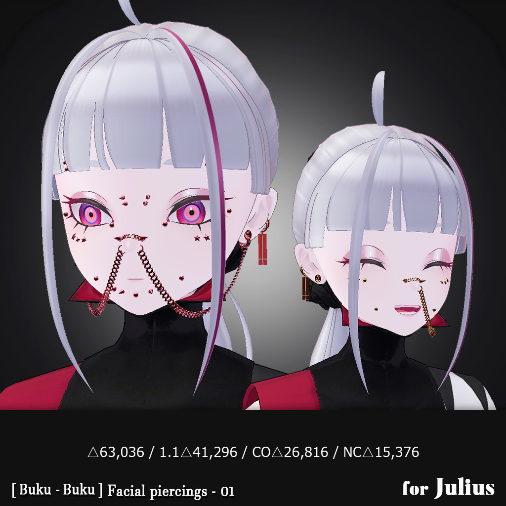 3Dモデル『Facial piercings-01』VRChat想定 - [Buku-Buku] - BOOTH