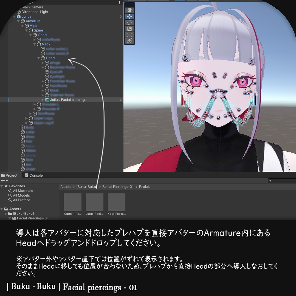 3Dモデル『Facial piercings-01』VRChat想定 - [Buku-Buku] - BOOTH