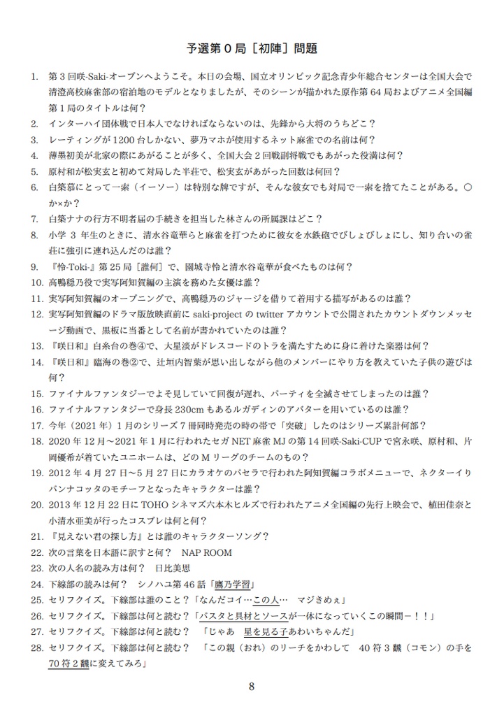 第3回咲-Saki-オープン公式記録集 - やっさんのクイズ（咲-Saki-とアイカツ） - BOOTH