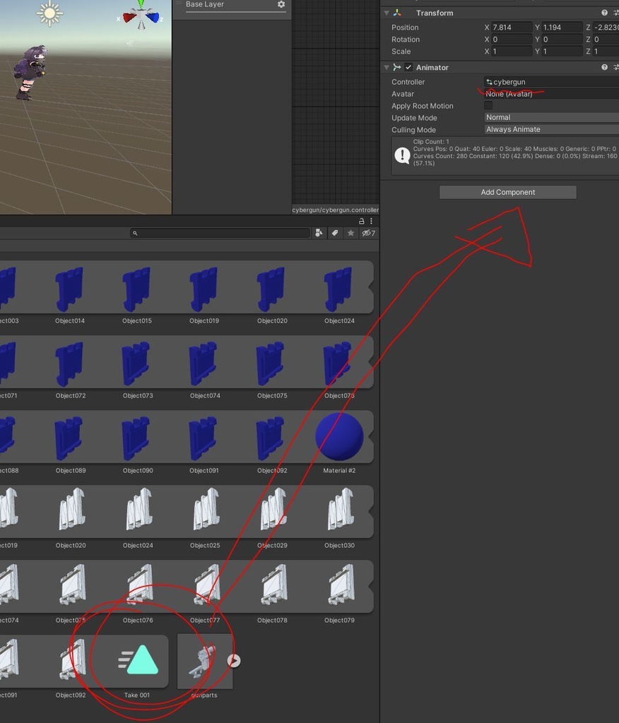 RailGun and Parts set with animation(Railgun body ,digital scope ...