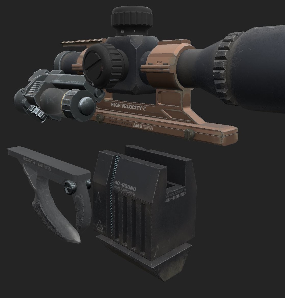 RailGun and Parts set with animation(Railgun body ,digital scope ...