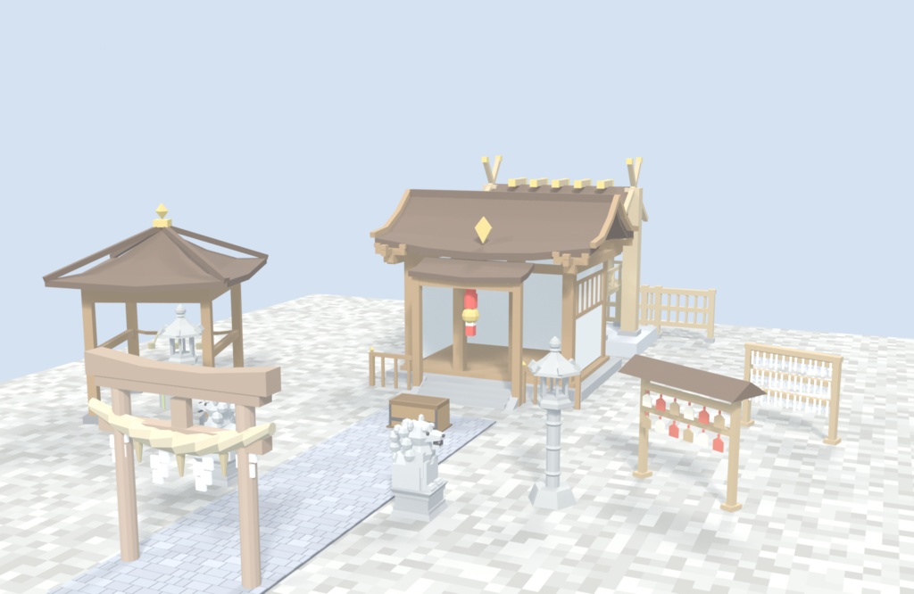 【低ポリ】神社セット 全12点 VRChatワールド向け｜本殿・拝殿・手水舎・和風｜VRChat・Unity対応(FBX/glb ...