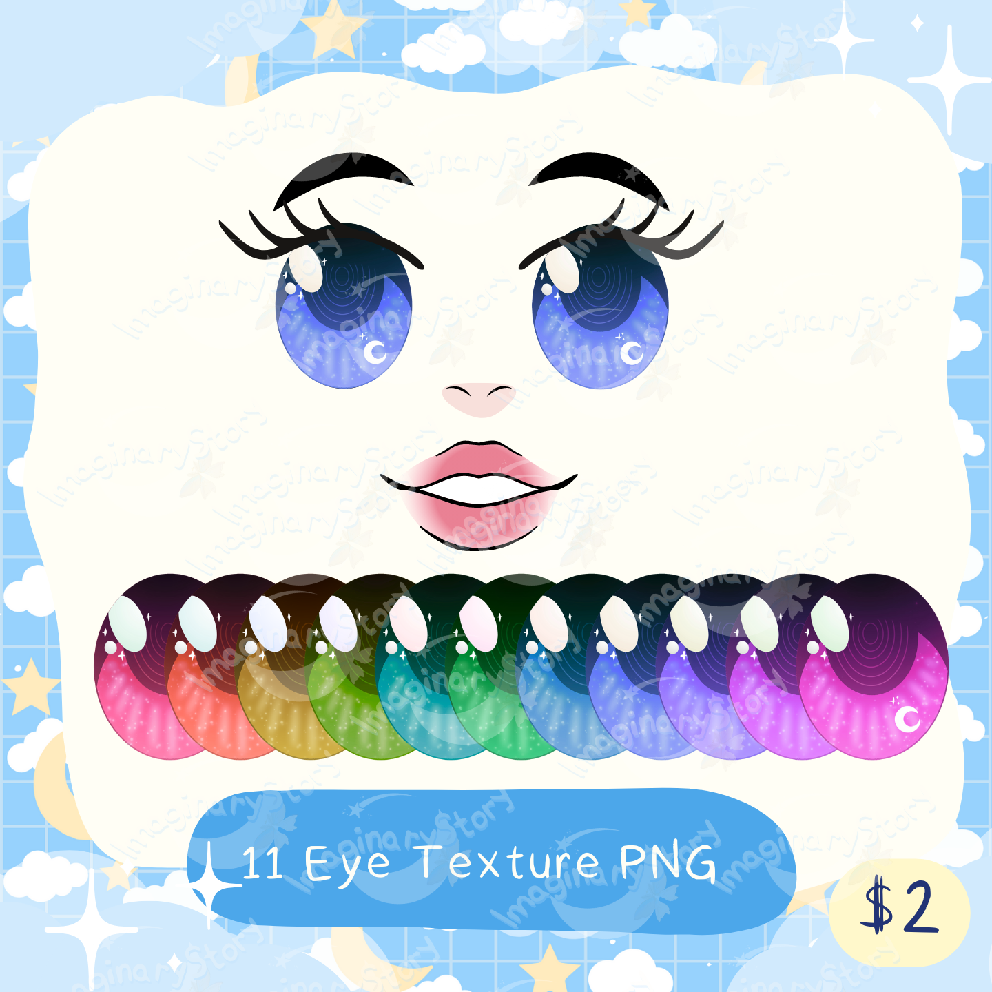 🌙☁️HIGH RESOLUTION EYES Spiral Anime Moon Star Rainbow 11 Colors☁️🌙 ...