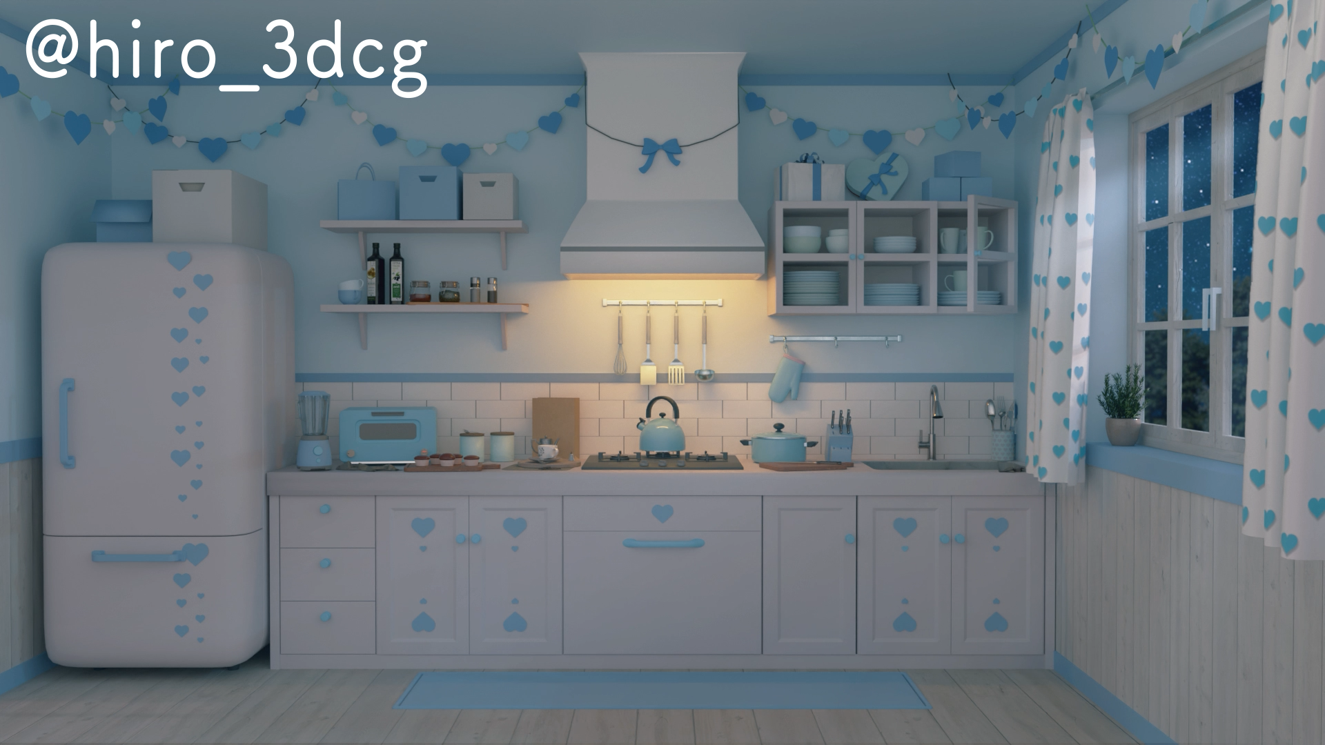 【動く！配信部屋セット】夜の4色バレンタインキッチン 夜活 雑談配信 歌枠 落ち着く Vtuberさんの配信背景に 配信背景 - 動画素材屋HIRO - BOOTH