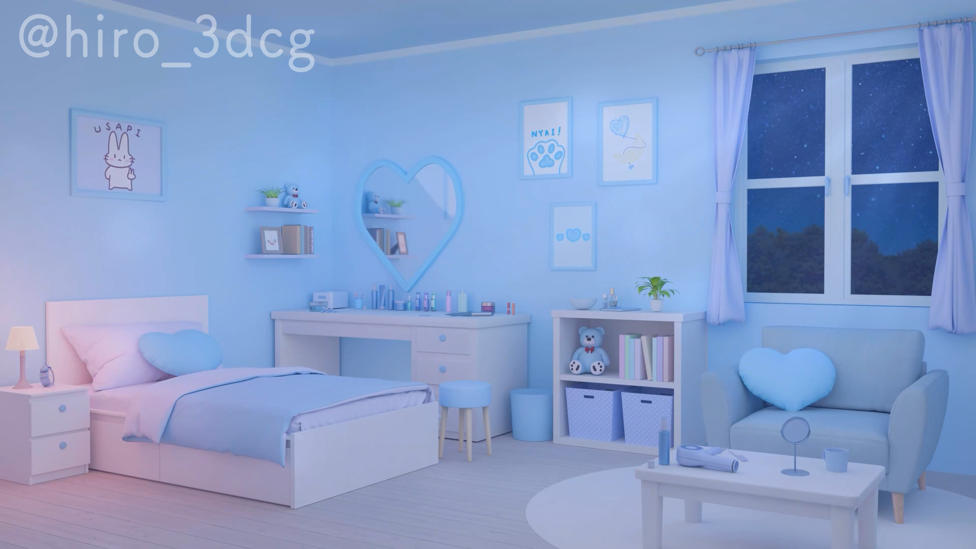 【動く！配信画面セット】月明かりが差し込むハートのお部屋4色セット｜窓辺 寝室 可愛い 流れ星 星空｜雑談・歌枠にピッタリ！Vtuber用配信部屋 - 動画素材屋HIRO - BOOTH