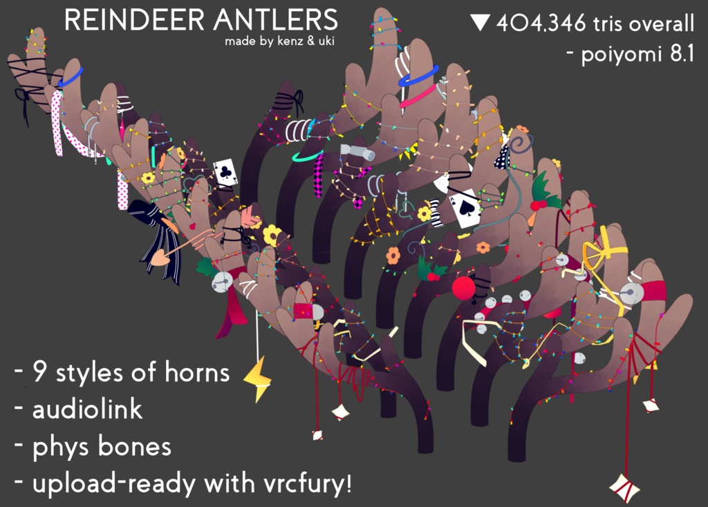 [VRC Asset] Reindeer Antlers w/ AUDIOLINK - 9 Styles [Christmas Avatar ...