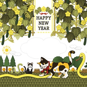 【無料】巳年イラスト年賀状デザイン「華やか鮮やか花輪蛇写真フレーム」HAPPY NEW YEAR - ねことりむし★DL_BOOTH - BOOTH