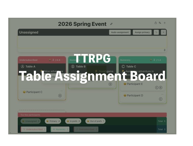Offline TTRPG Table Assignment Board - s2 - BOOTH
