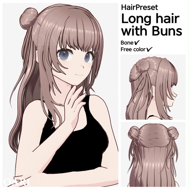 【VRoid】お団子ロングヘアプリセット / Long hair with buns preset - OARI shop - BOOTH