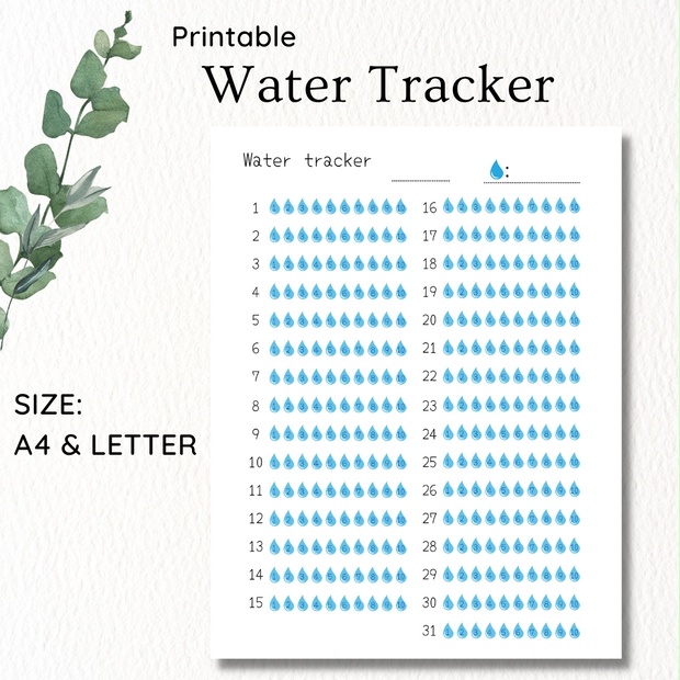 Printable Water tracker (PDF) - yakiimo-studio - BOOTH