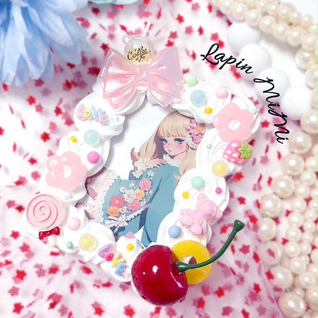 白 ホイップデコ 硬質トレカケース ビッグ チェリー リボン ポップ パステル ピンク ケース B8 - Lapin MiMi - BOOTH