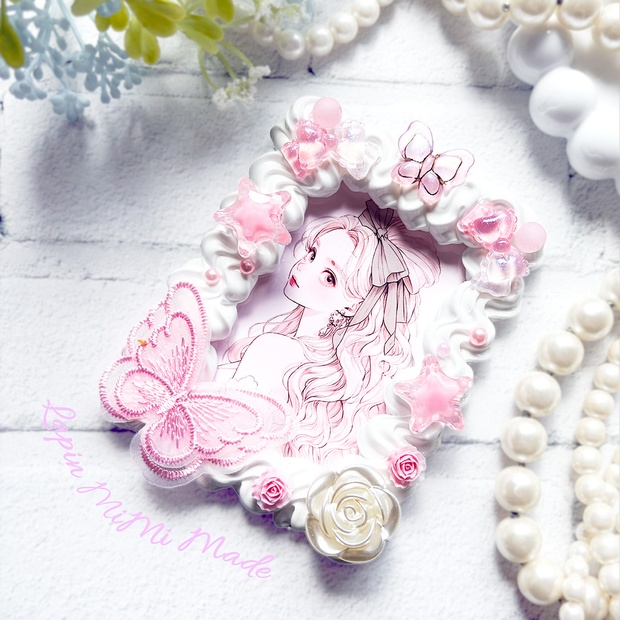 白 ホイップデコ 硬質トレカケース B8 ピンク レース 蝶 星 リボン かわいい カード ケース - Lapin MiMi - BOOTH