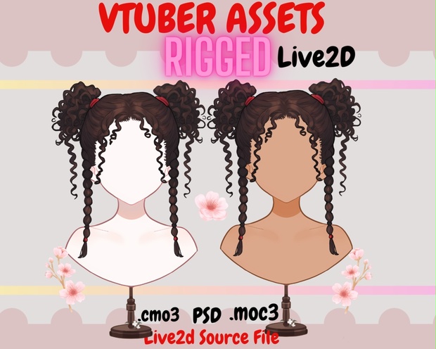 [Live2Dアイテム] Kawaii rigged vtuber Hair, Curly Kiya /psd, moc3, cmo3/ Vtuber accessory, live2d ...