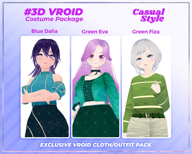 3D VRoid Outfit Pack Green & Blue Casual Wear for VRoid Models | 3D ...