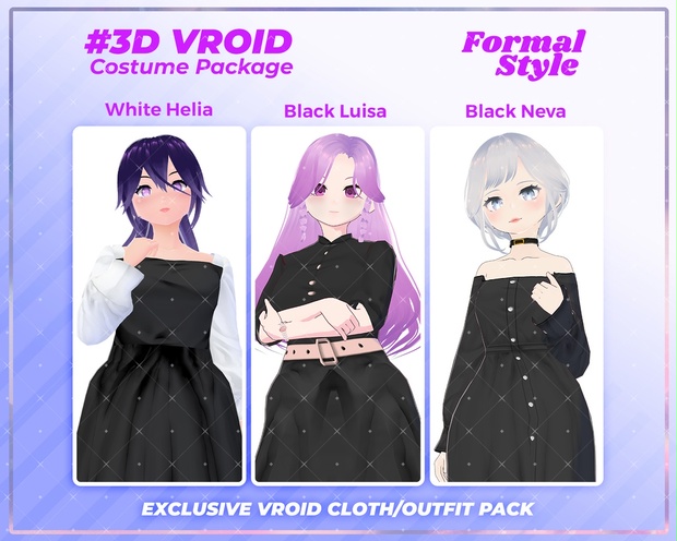 3D VRoid Outfit Pack Luxury & Professional Formal Wear Black Dress for ...