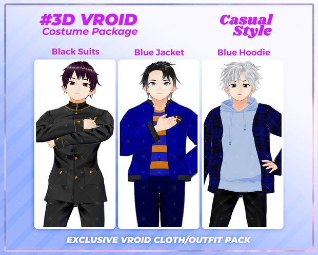 3D VRoid Outfit Pack Casual Style Modern & Cool Male Fashion for VRoid ...