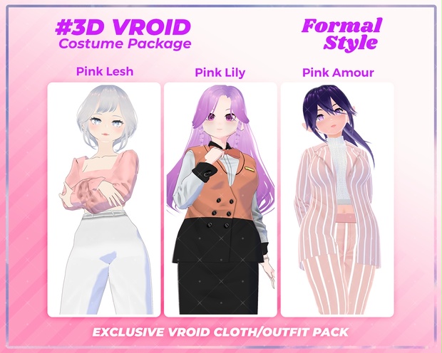 3D VRoid Outfit Pack Elegant & Soft Pink Formal Wear for VRoid Models ...